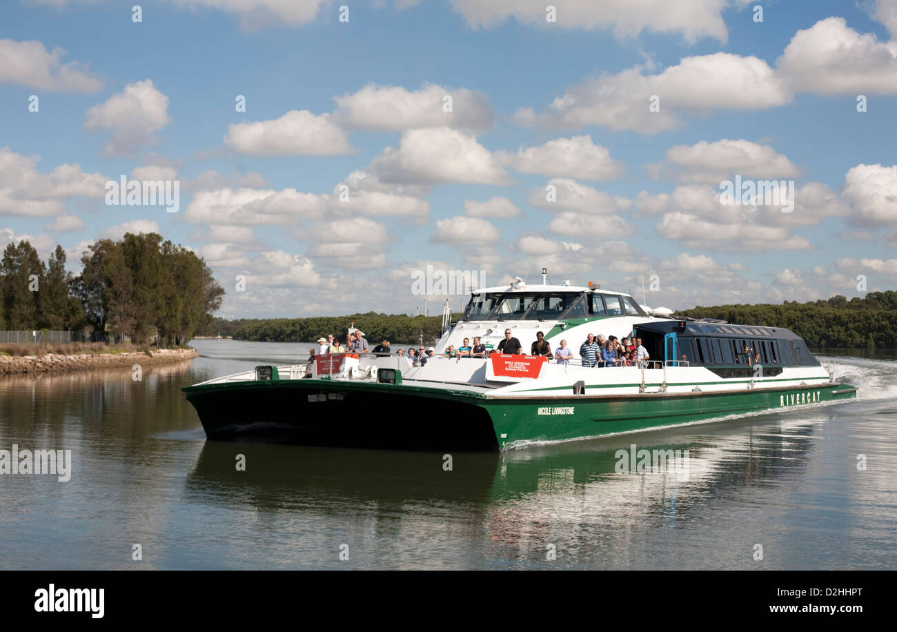 High-speed catamaran river ferry heading down the Parramatta River to ...