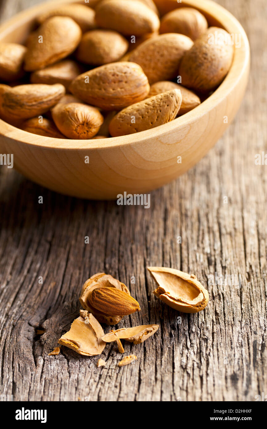 the almonds in wooden bowl Stock Photo - Alamy