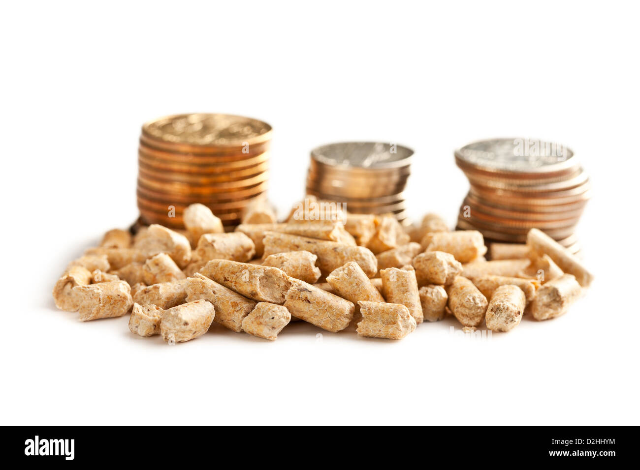 Wooden pellets -bio fuel on white background Stock Photo - Alamy