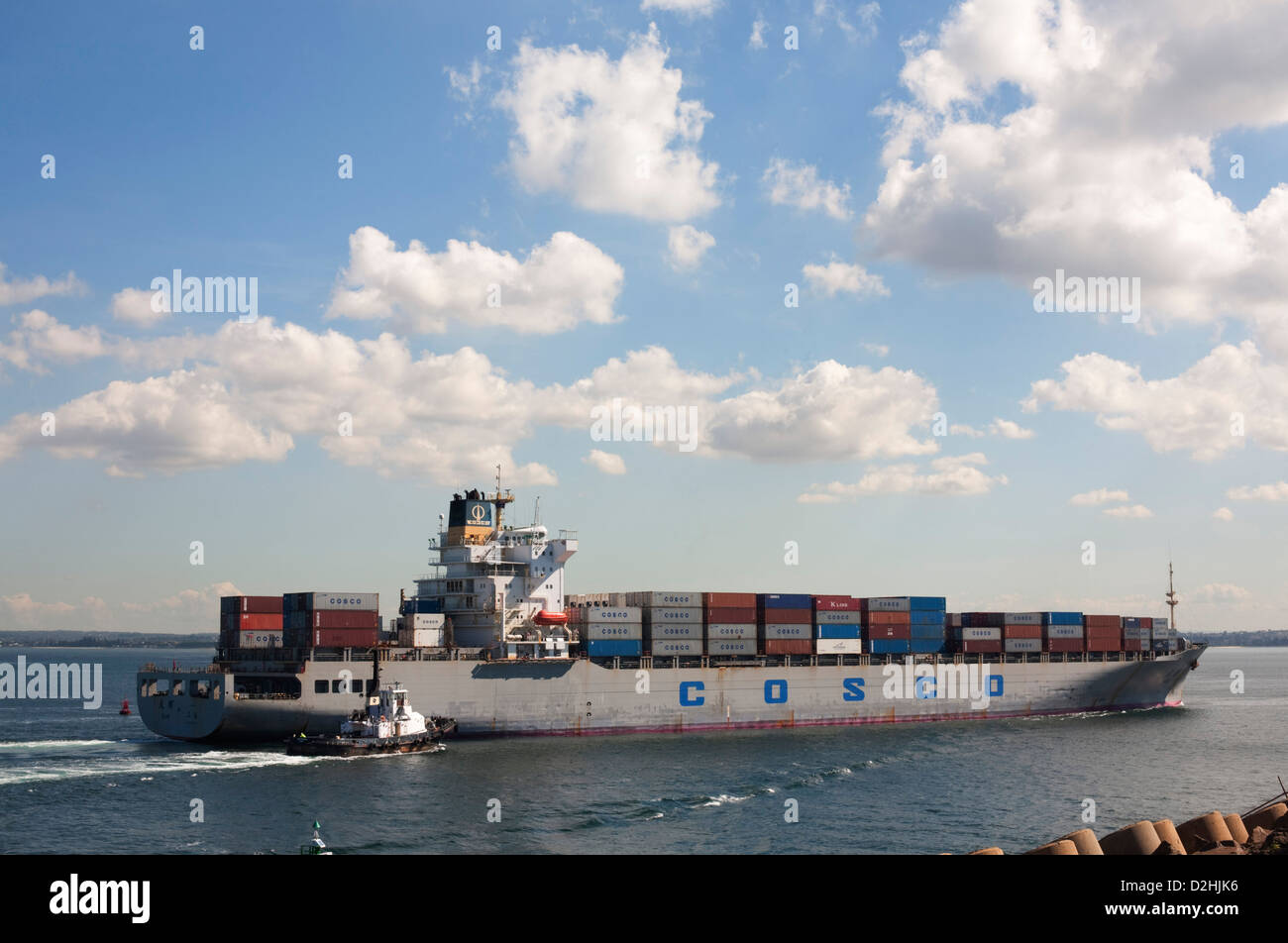 Port Botany tugboat assisting containership to its berth at Port Botany ...