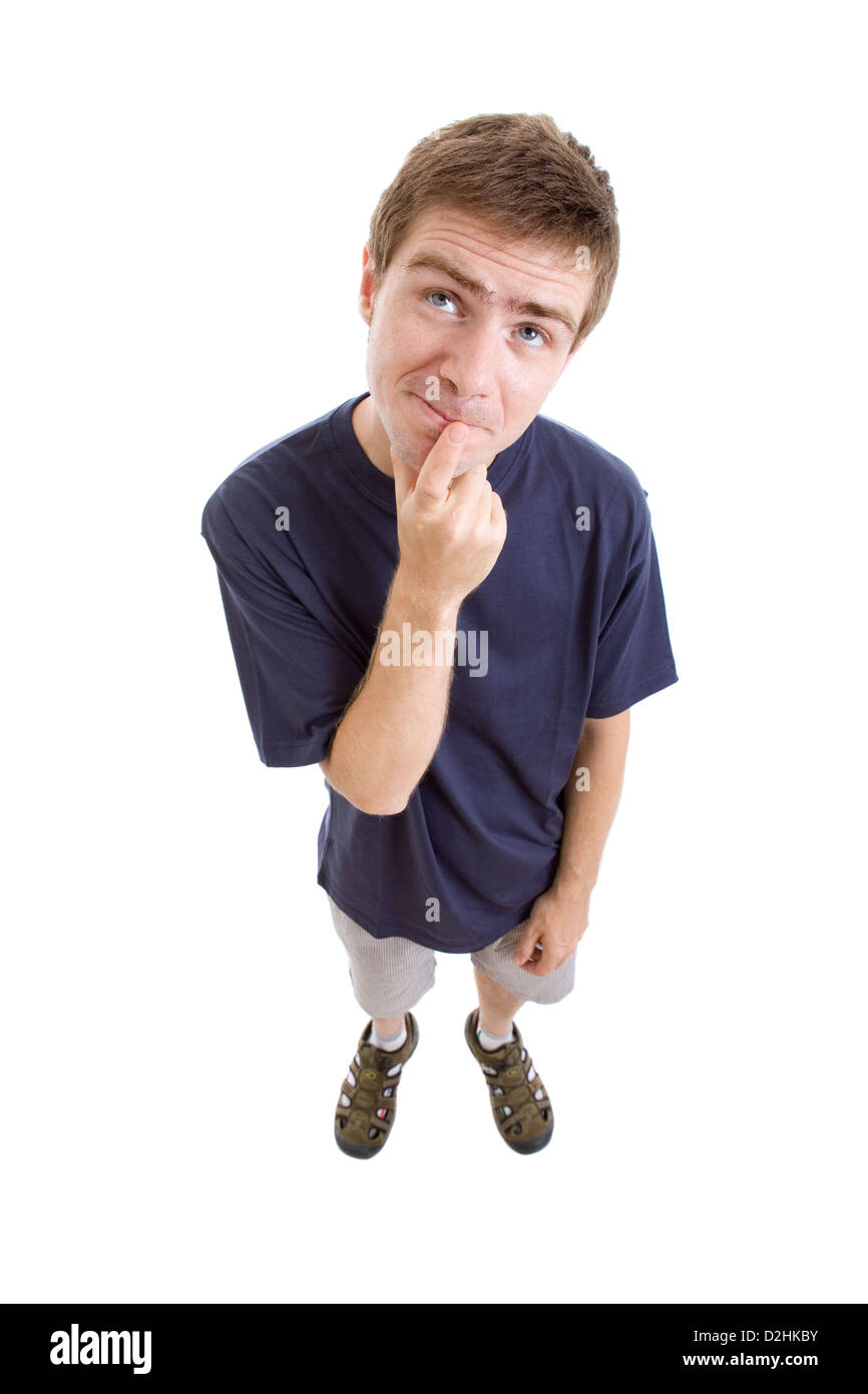 young casual man full body thinking, in a white background Stock Photo ...