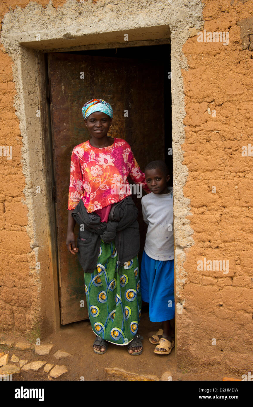 Woman and child at her homestead, village near Muhanga, Rwanda Stock ...