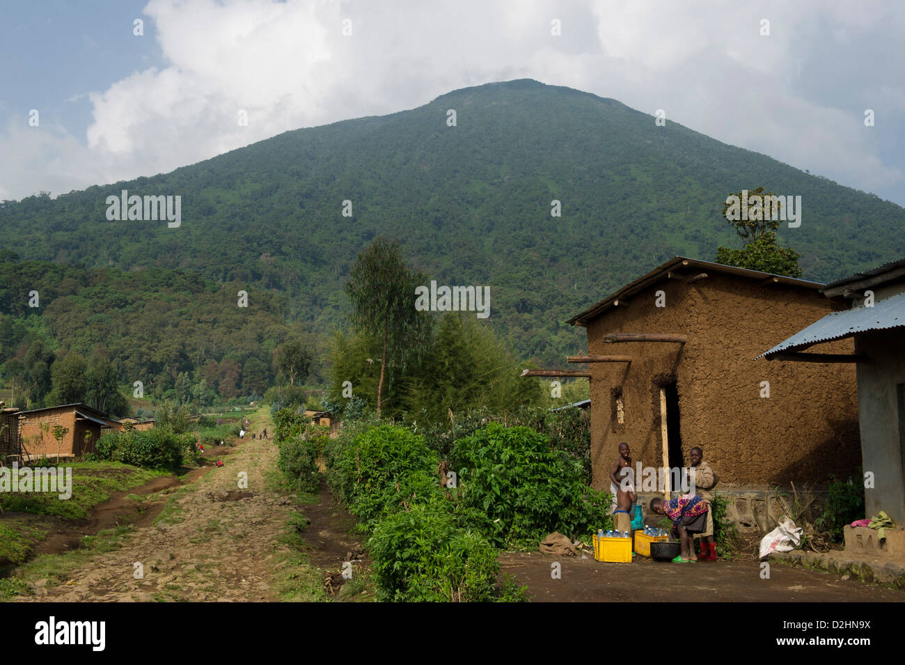 Village at the base of Mount Bisoke, Volcanoes National Park, Rwanda ...