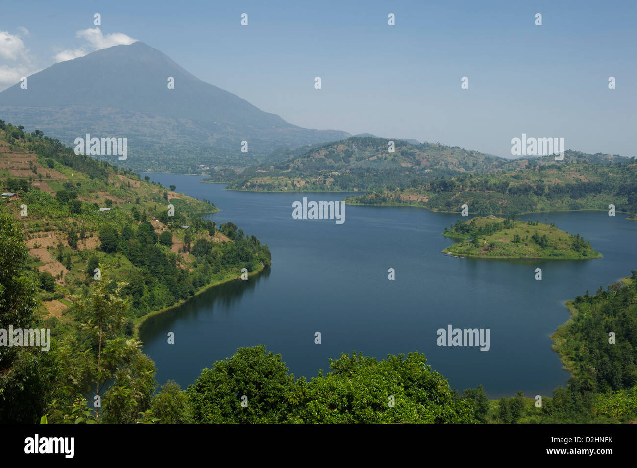 Muhabura volcano behind Lake Burera, Rwanda Stock Photo - Alamy