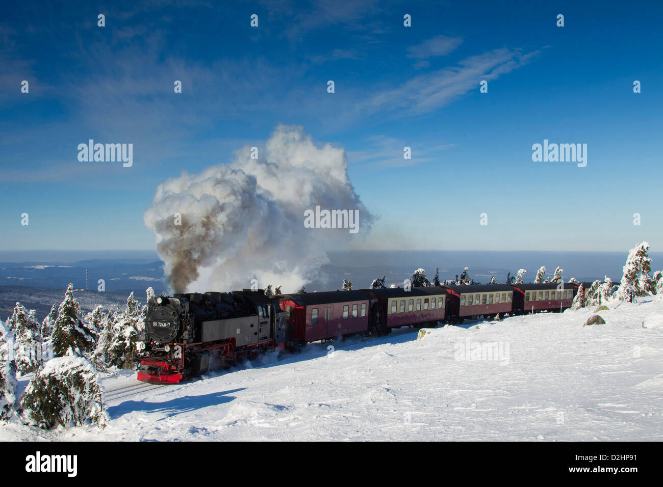 Brocken Railway on the summit of the peak Brocken in snow. Saxony ...