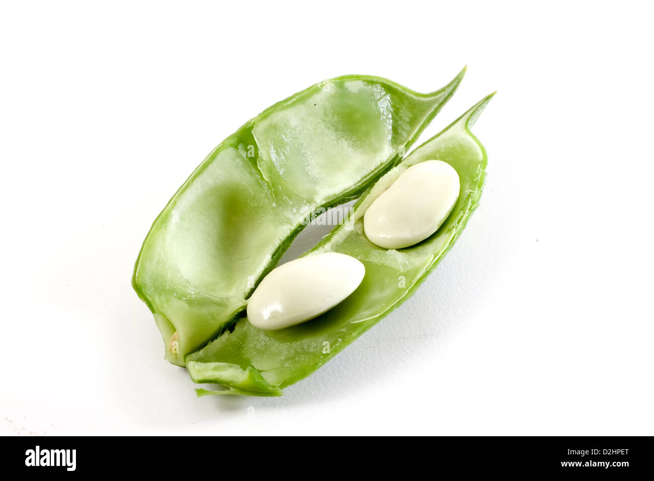 bean pod open on white background Stock Photo - Alamy