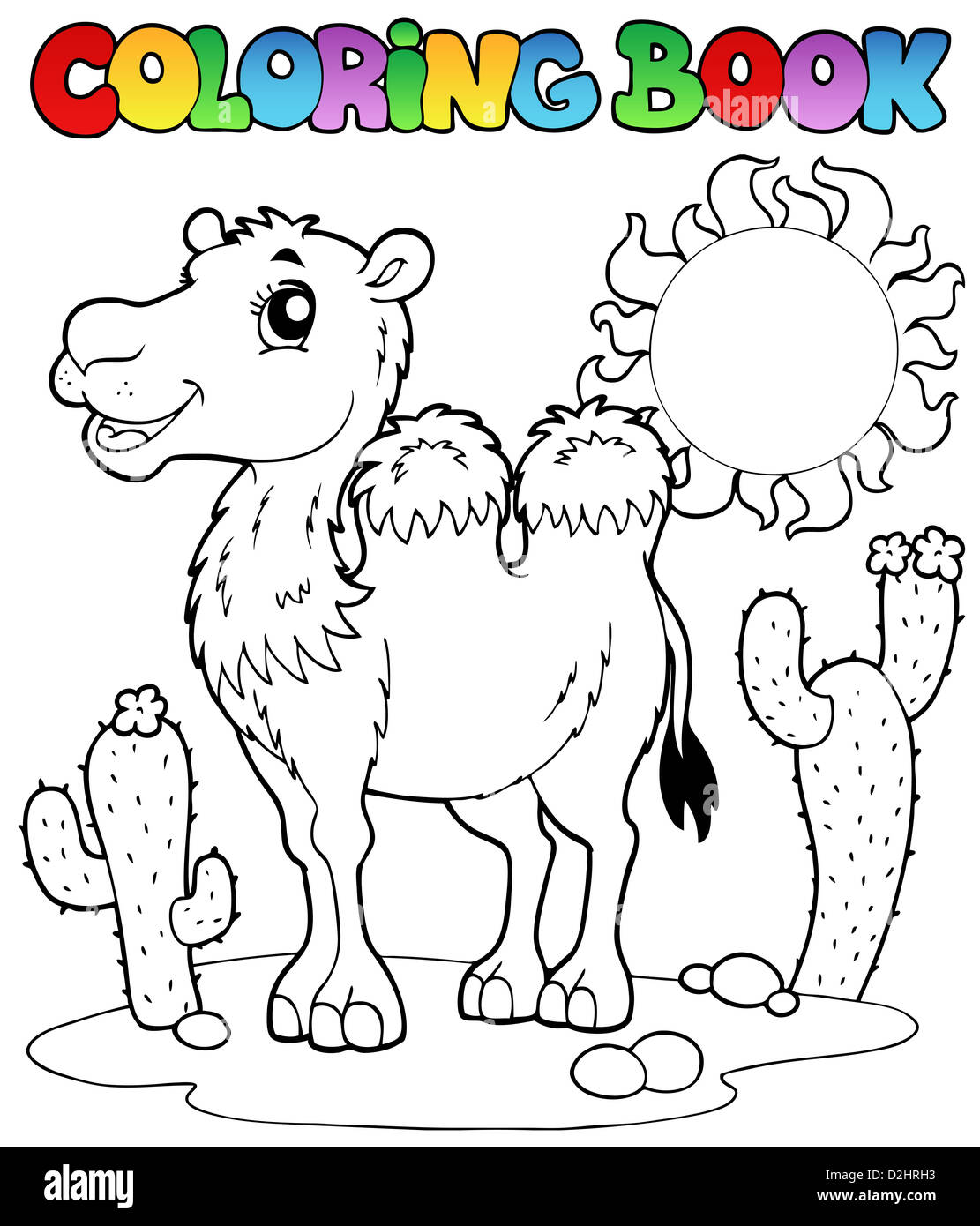 Coloring book desert with camel 2 - picture illustration Stock Photo - Alamy