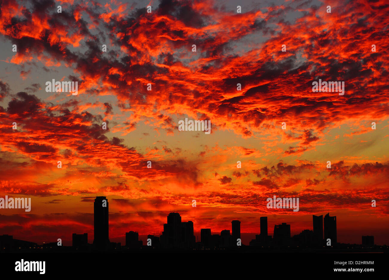 A dramatic sunset over Seef Area, Bahrain Stock Photo - Alamy