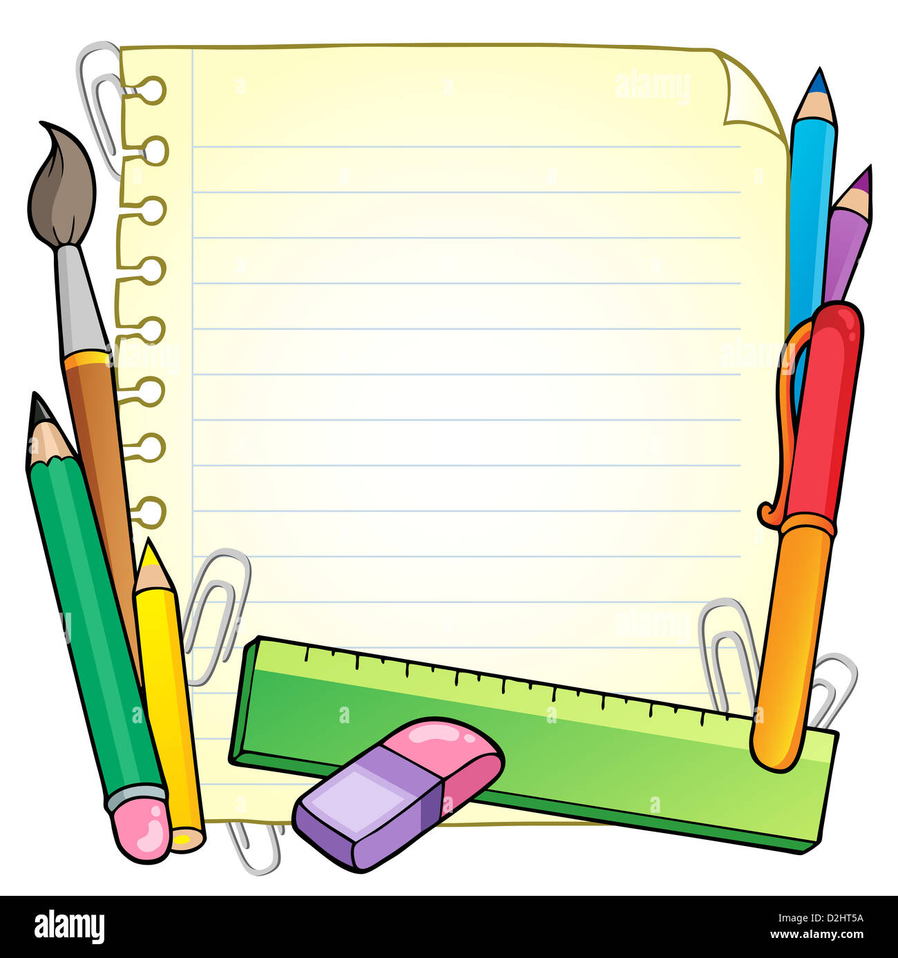 Notepad blank page and stationery 1 - picture illustration Stock Photo ...