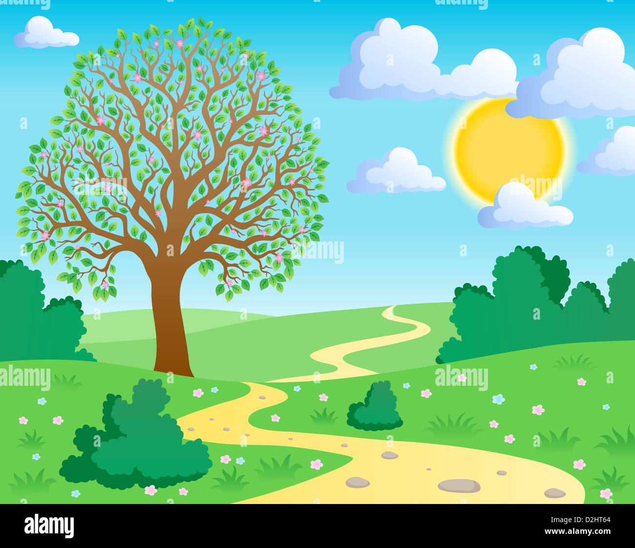 Spring theme landscape 1 - picture illustration Stock Photo - Alamy