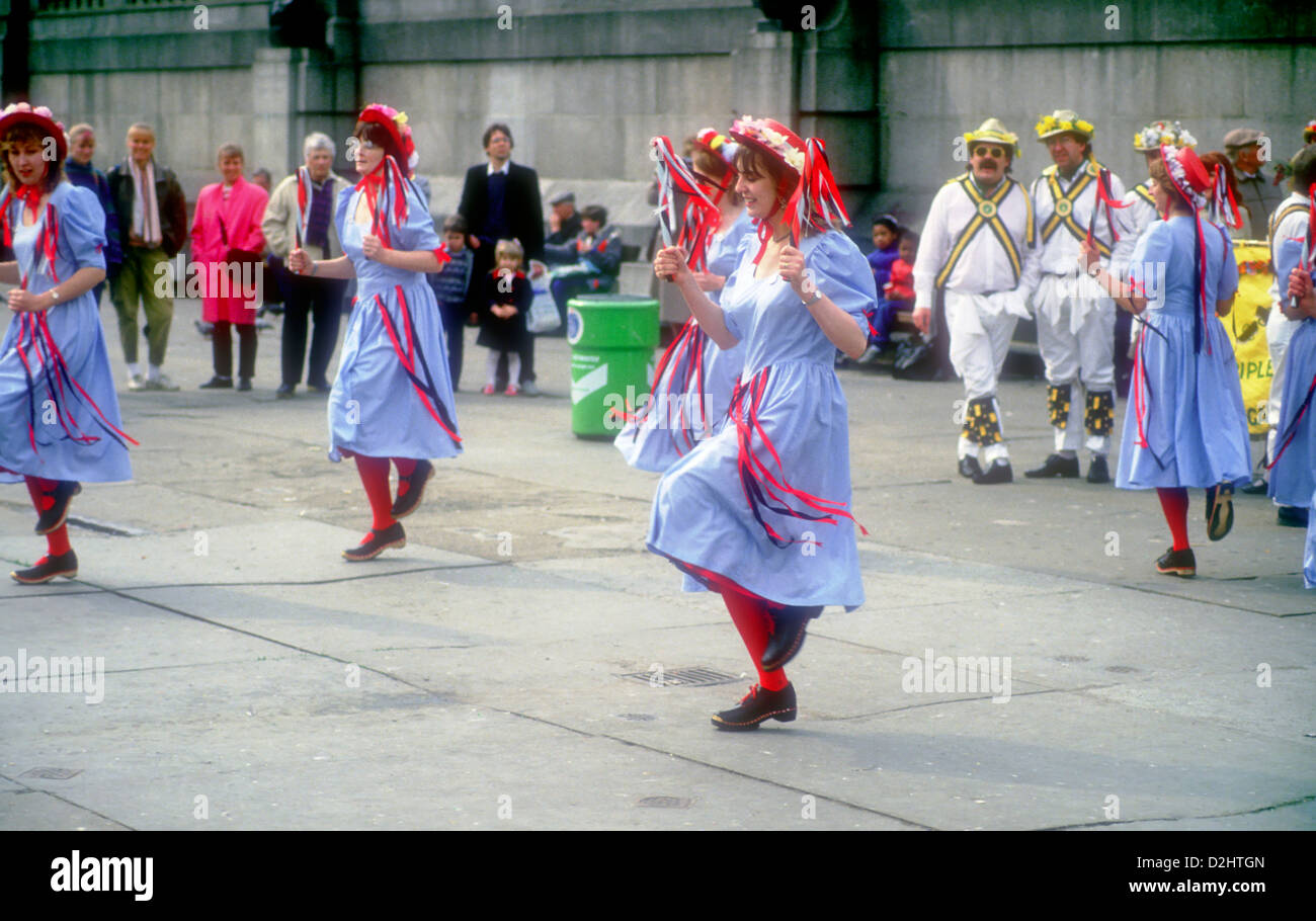 Troupe of traditional English Morris Dancers in Trafalgar Square ...