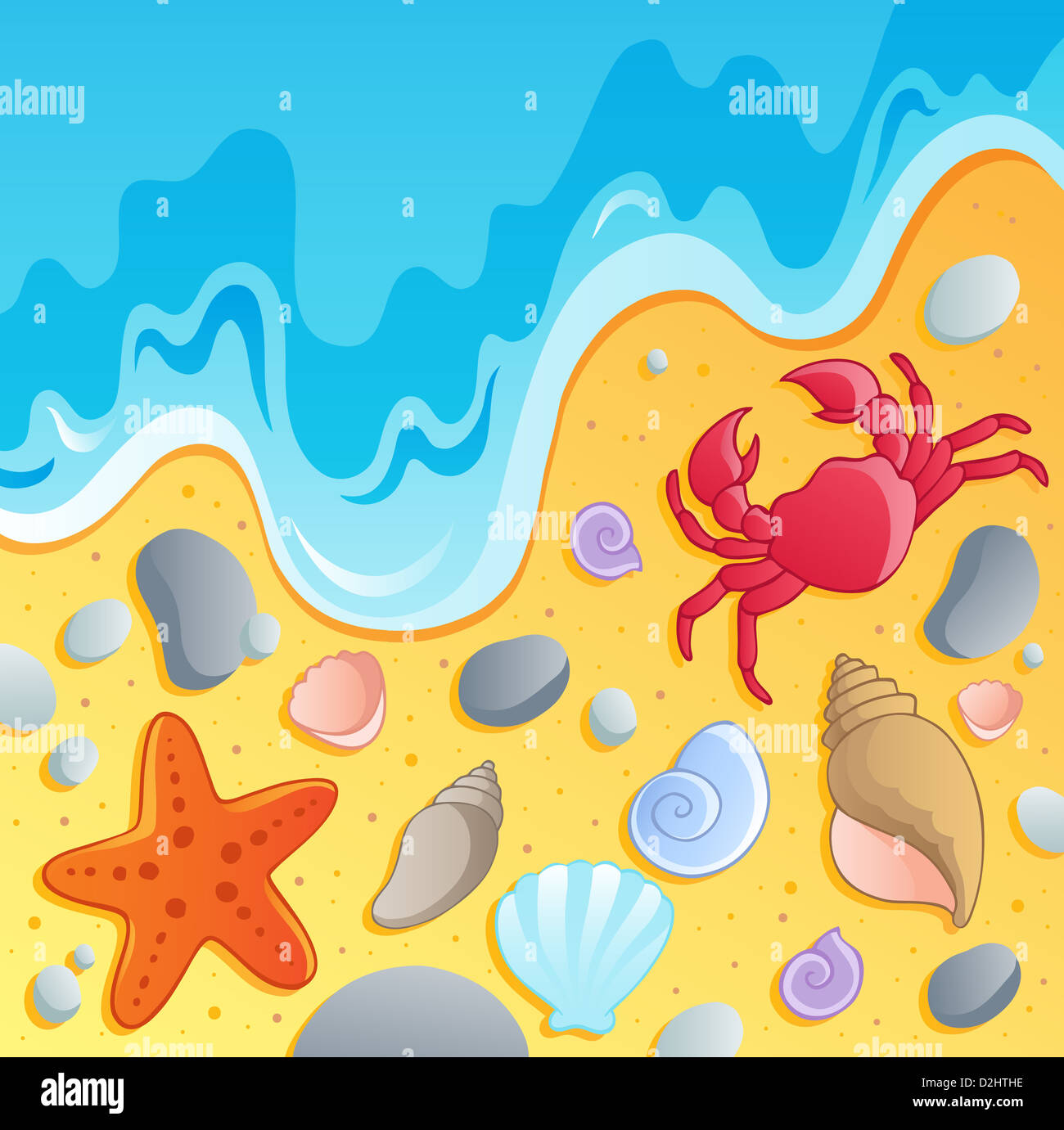 Beach with shells and sea animals 1 - picture illustration Stock Photo ...