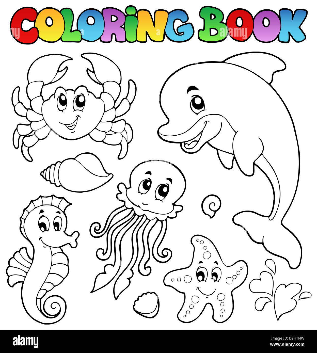 Coloring book various sea animals 2 - picture illustration Stock Photo ...
