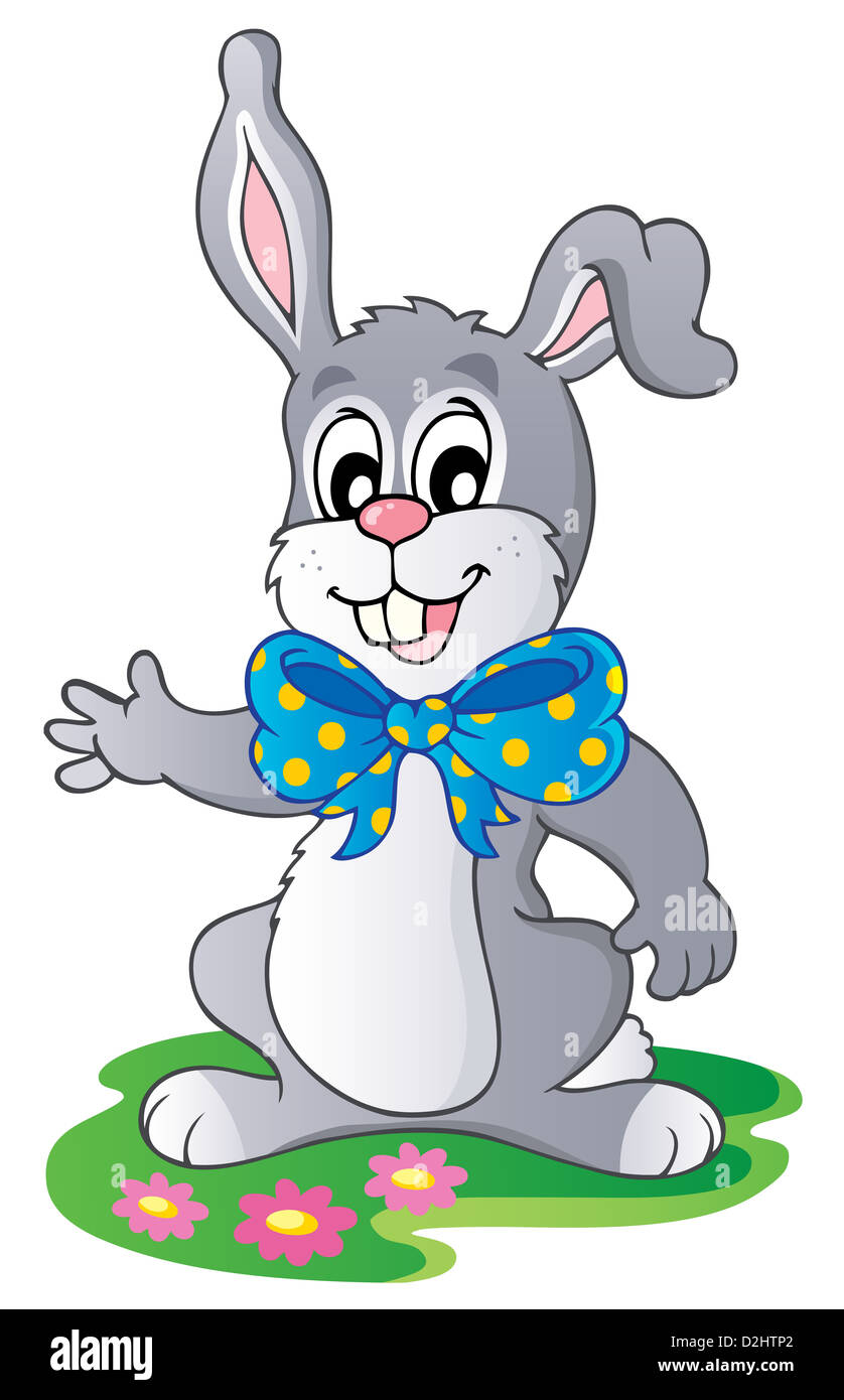 Cute bunny with big ribbon - picture illustration Stock Photo - Alamy