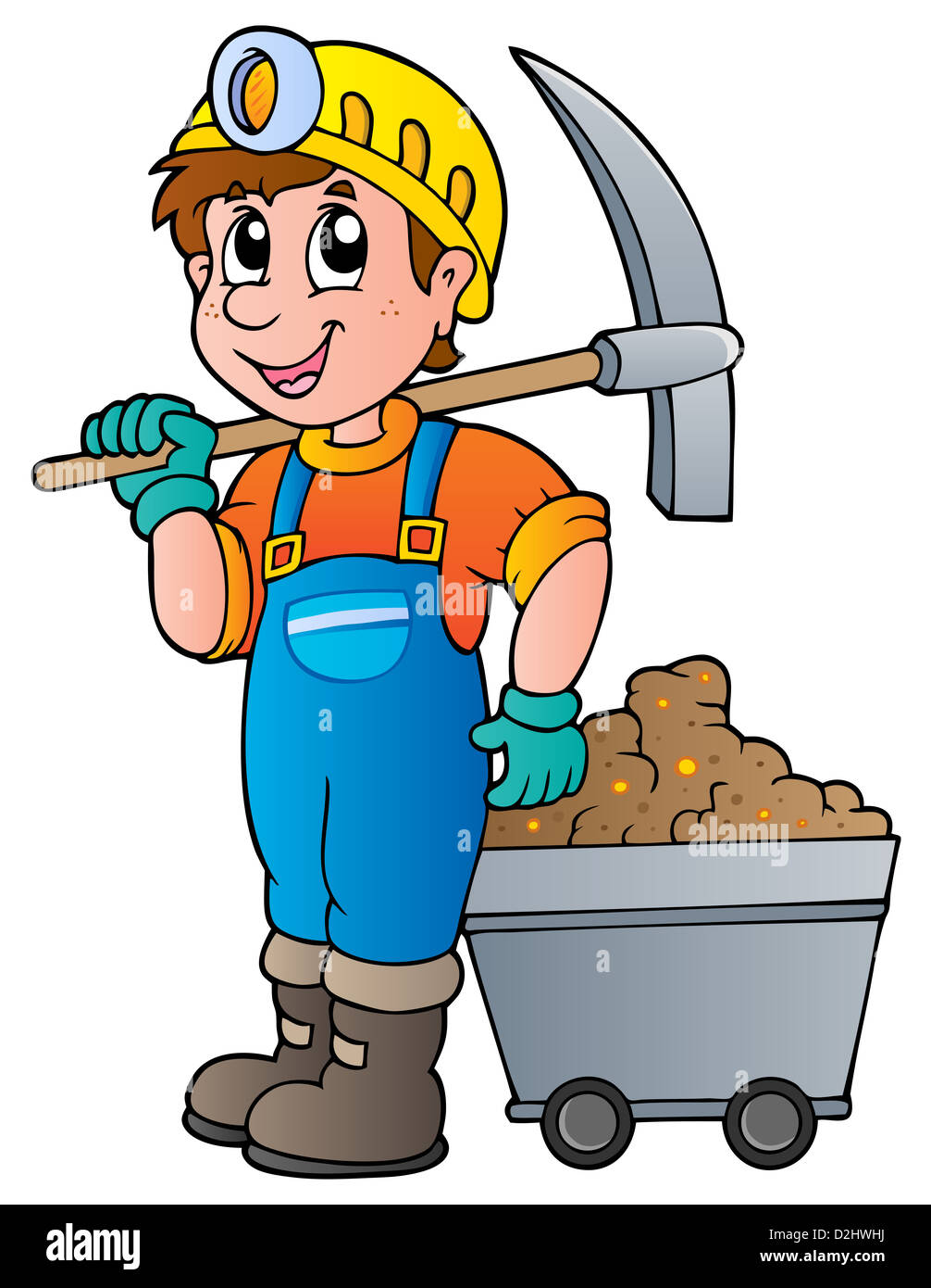 Miner with pickaxe and cart - picture illustration Stock Photo - Alamy