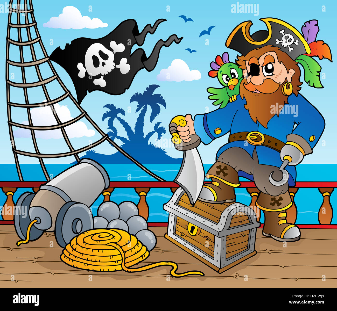 Pirate ship deck theme 2 - picture illustration Stock Photo - Alamy