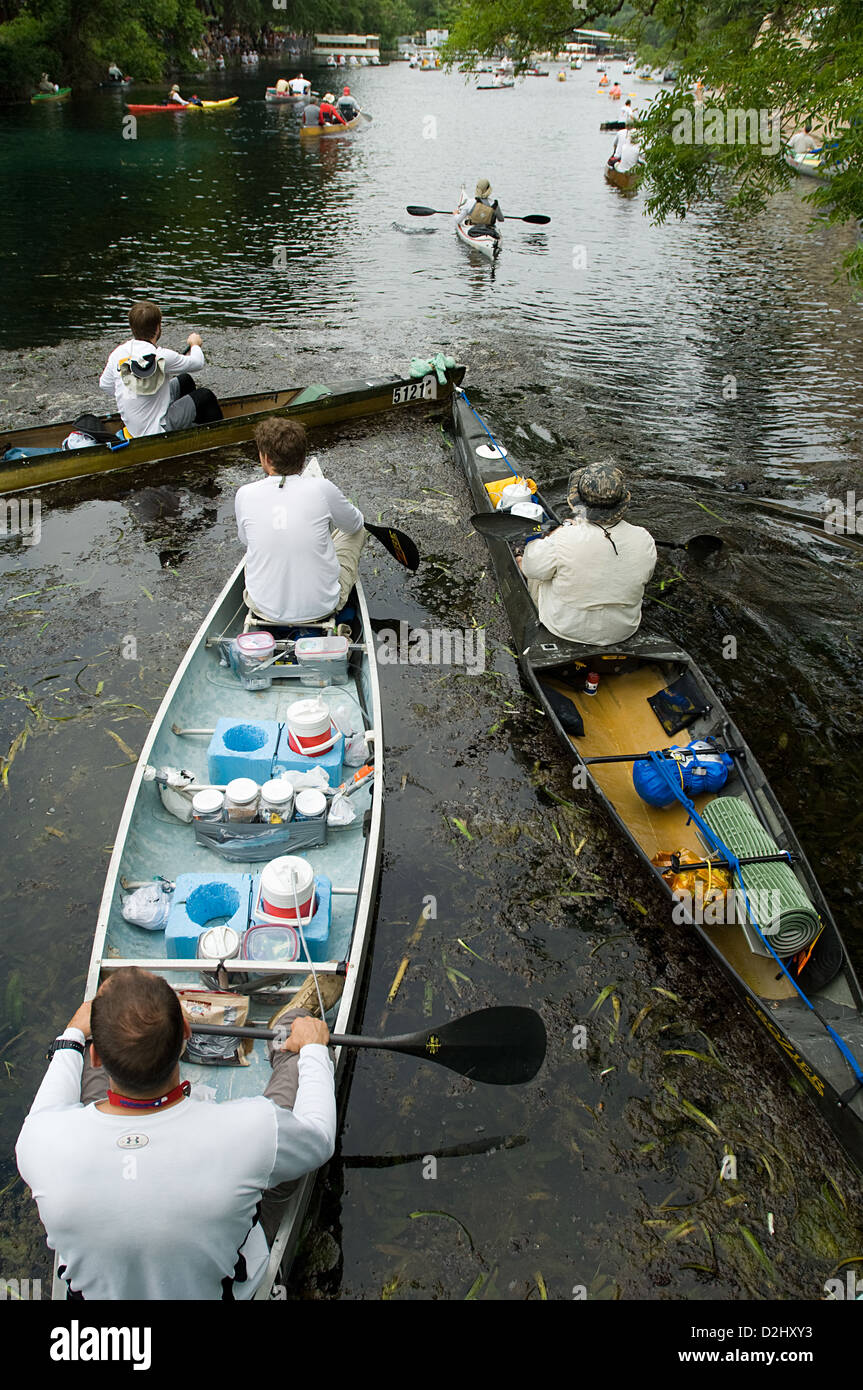 Starting line at the Texas Water Safari canoe race, San Marcos Texas ...