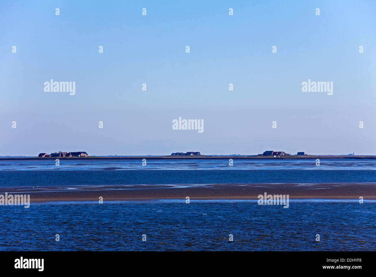 Houses on terps on the halligen islands Langeneß / Hallig Langeness ...