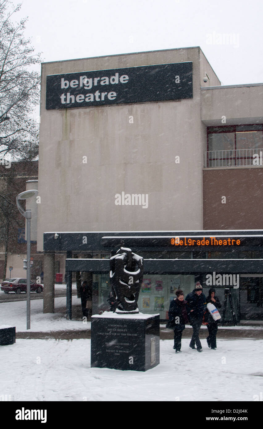 Belgrade Theatre in snowy weather, Coventry, UK Stock Photo - Alamy
