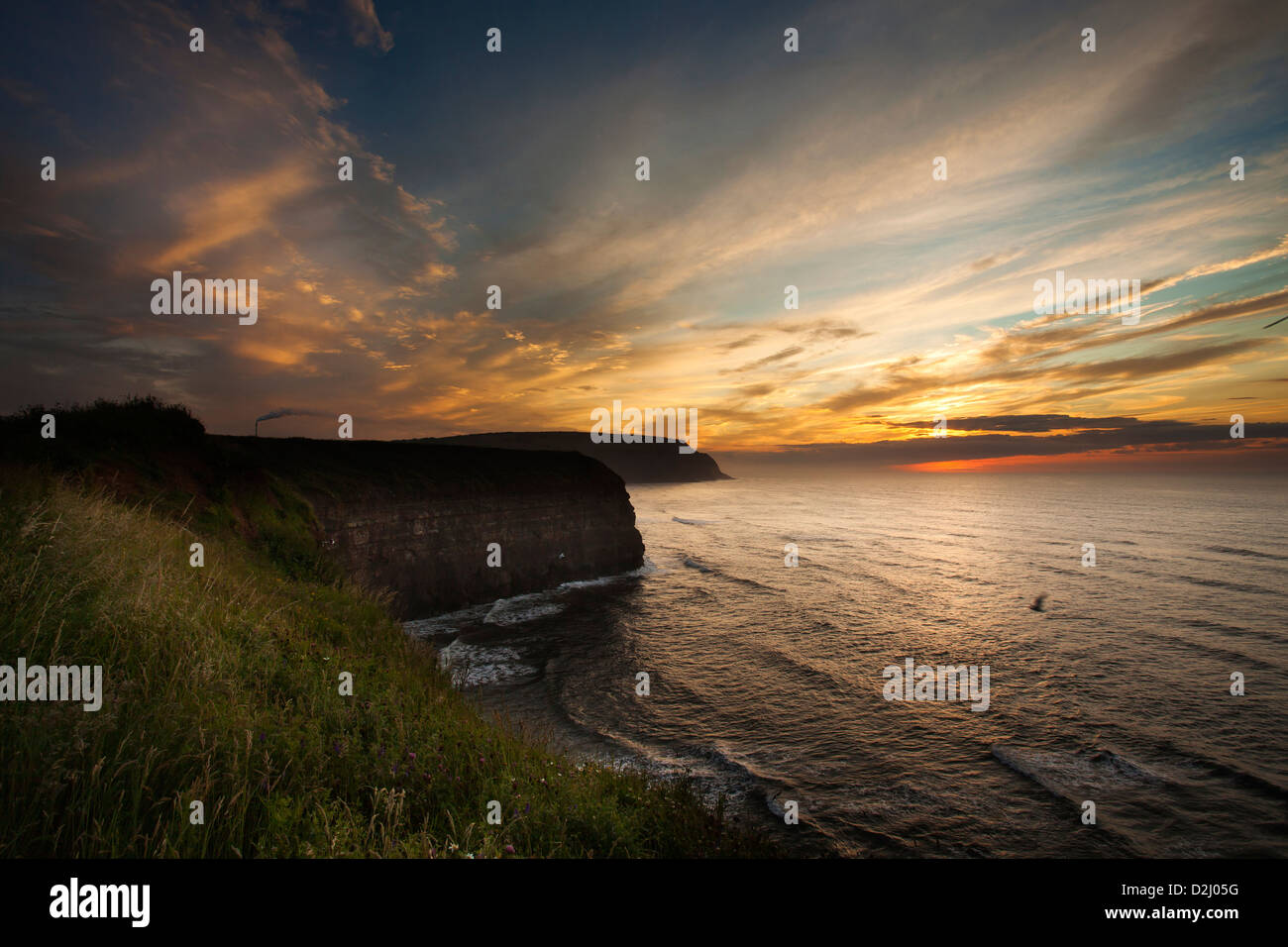 Sunset over Boulby Cliffs from Cowbar, North Yorkshire Moors National ...