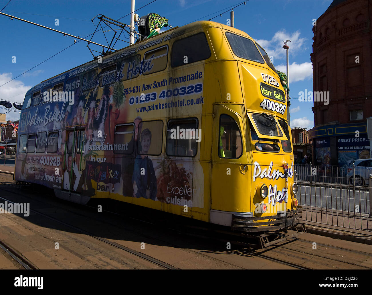 Blackpool balloon tram at the north pier palm Beach hotel Livery Stock ...