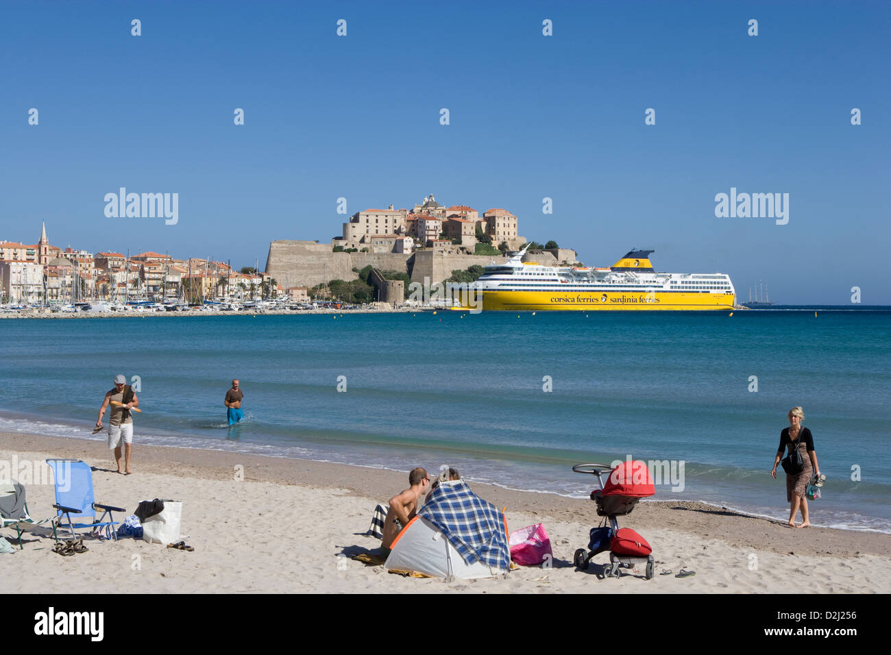 Corsica: Calvi beach & Citadelle Stock Photo - Alamy
