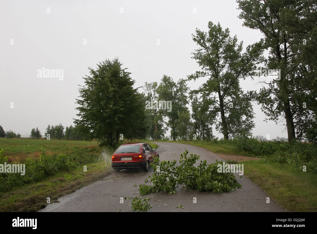 Hajnowka, Poland, thunderstorms with heavy rain hampered traffic on the ...
