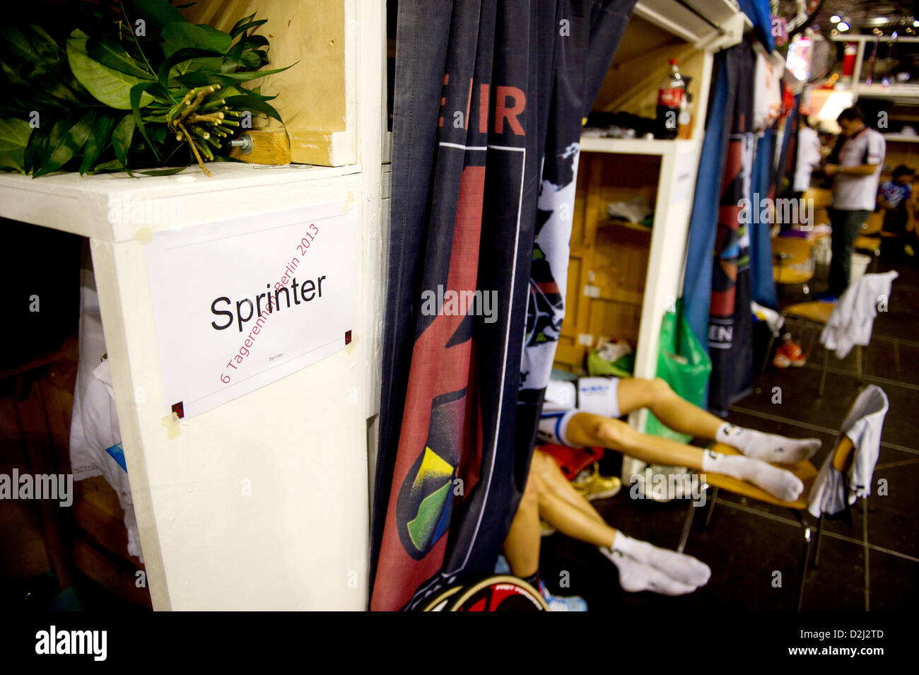 View of the changing rooms at the 102nd Berlin Six Day Race at Velodrom ...