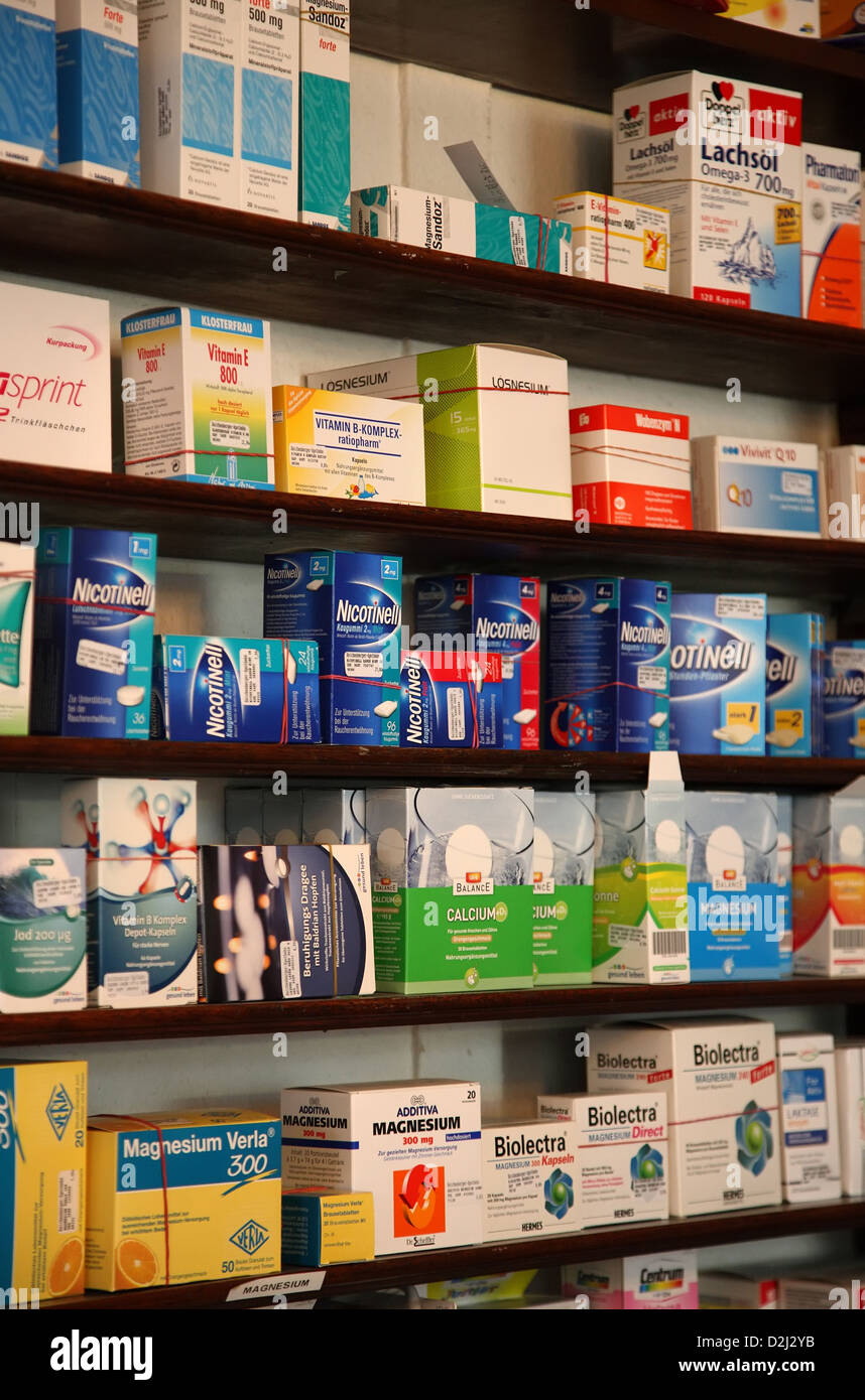 Berlin, Germany, various medications in a pharmacy Stock Photo - Alamy