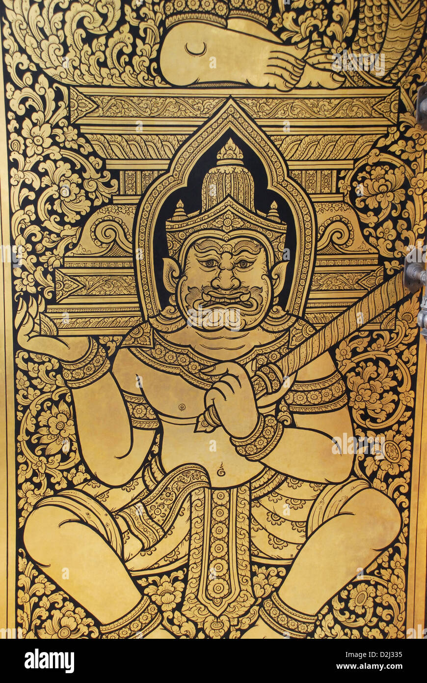 View of Golden embossed door, Golden Buddha temple, Bangkok, Thailand ...