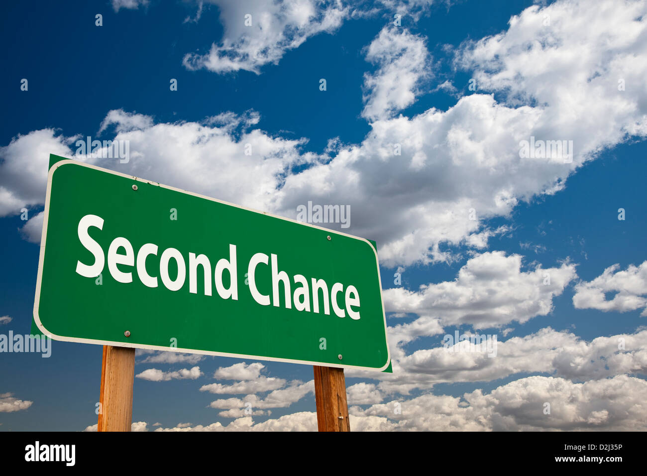 Second Chance Green Road Sign Over Clouds and Sky Stock Photo - Alamy