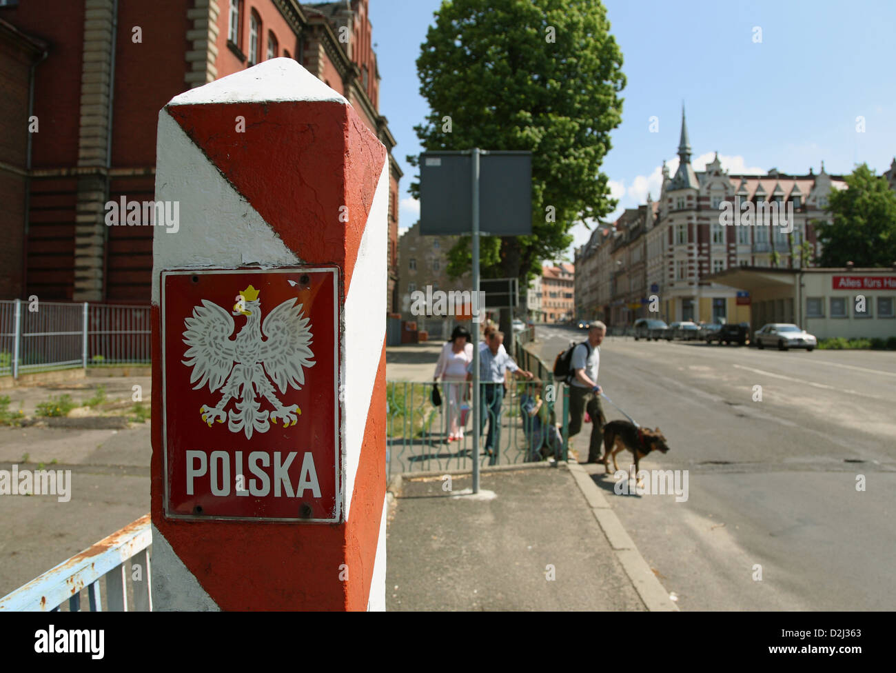 Zgorzelec, Poland, Polish landmark on the border crossing on the bridge ...