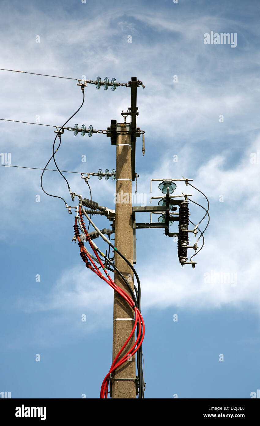 Spicheren, France, transformers on the power pole Stock Photo - Alamy