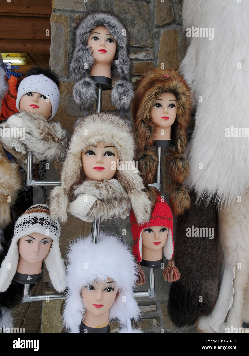 Fur hat display at Zakopane, Poland Stock Photo - Alamy