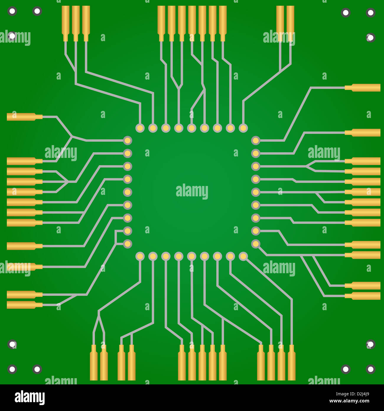 Green PCB with golden connectors and slot for CPU Stock Photo - Alamy