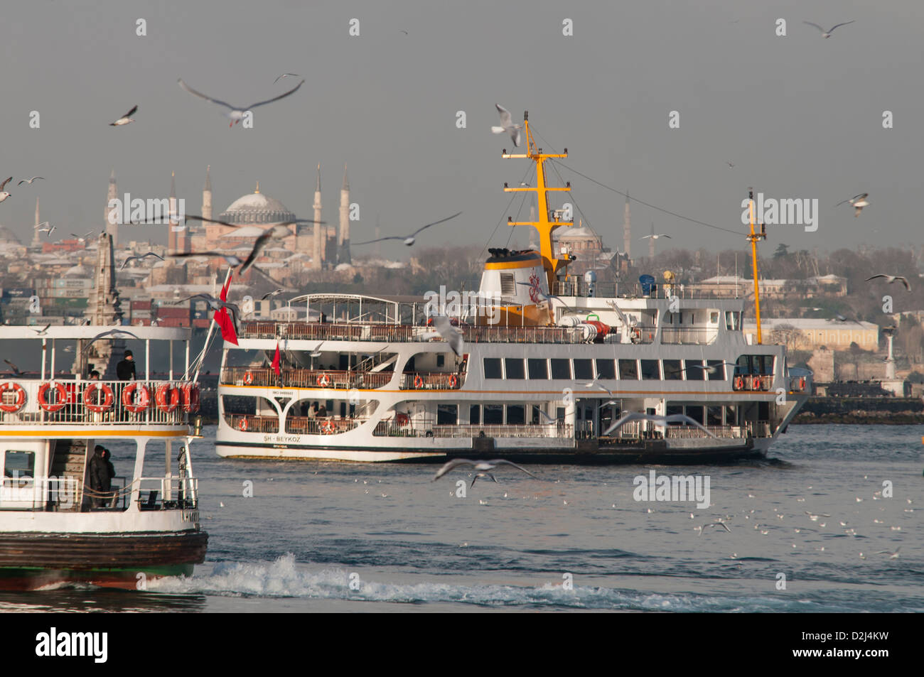 Ferries on the Bosphorus,Hagia sophia in the backround in Istanbul ...