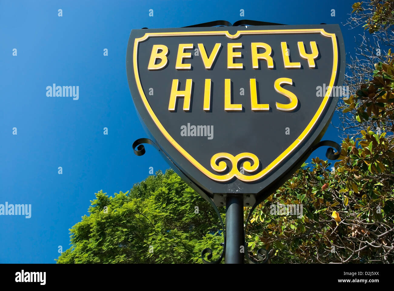 Beverly Hills sign in Los Angeles park with beautiful blue sky in ...