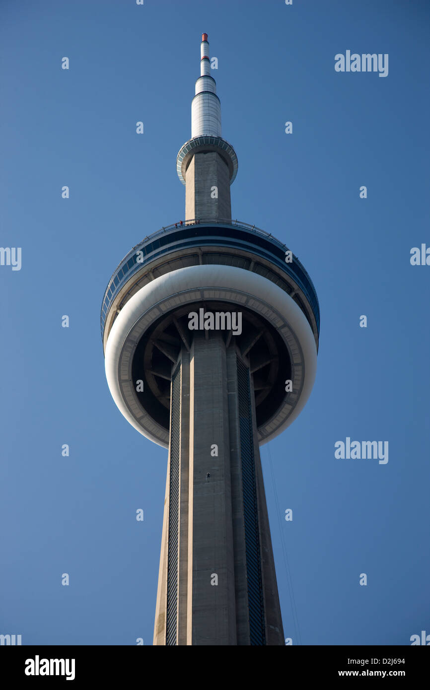 The upper section of the top of the CN Tower in Toronto, Canada Stock ...