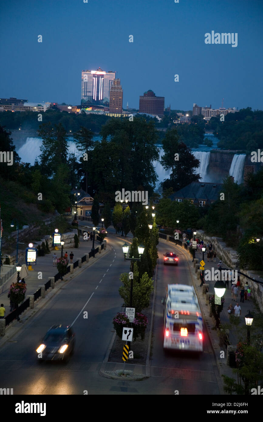 The road leading towards Niagara Falls in Niagara, Canada, at night ...