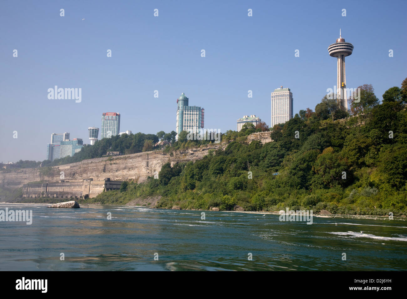 The skyline of the town of Niagara, Canada, viewed from the river Stock ...