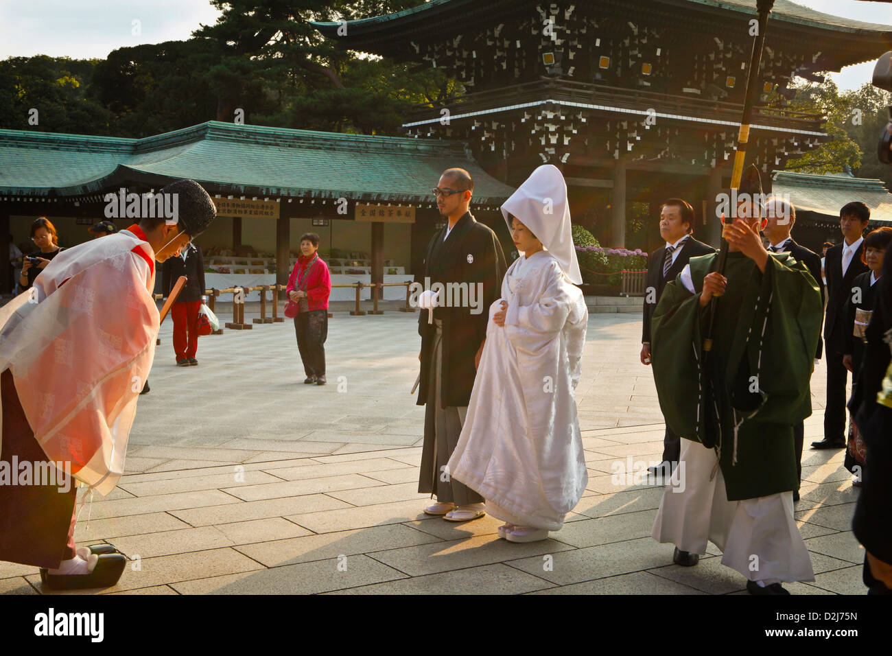 At traditional japanese shinto wedding ceremony at meiji jingu shrine ...