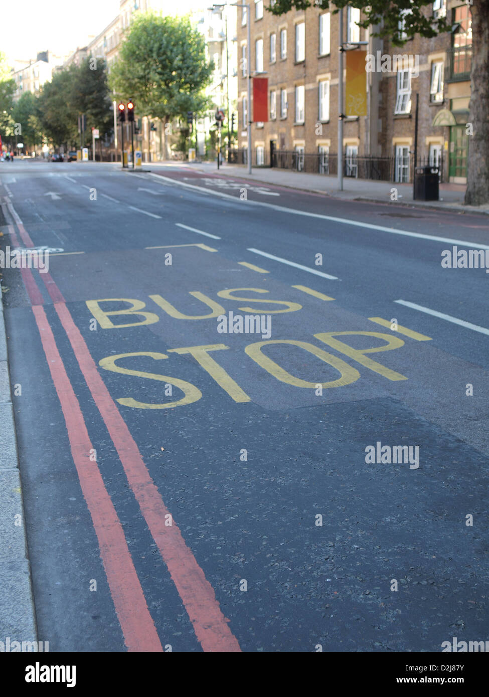 Sign of a bus stop in a road or street Stock Photo - Alamy