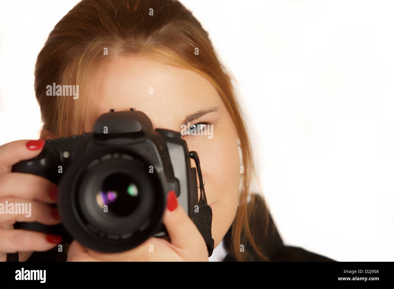 Female photographer with modern digital SLR camera Stock Photo - Alamy