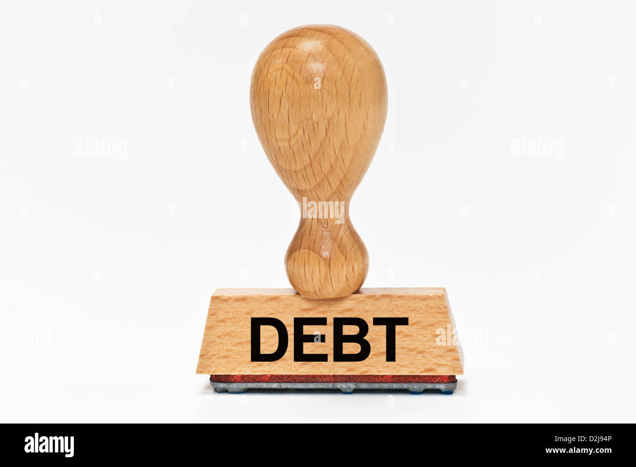 Detail photo of a stamp with the inscription debt, background white ...