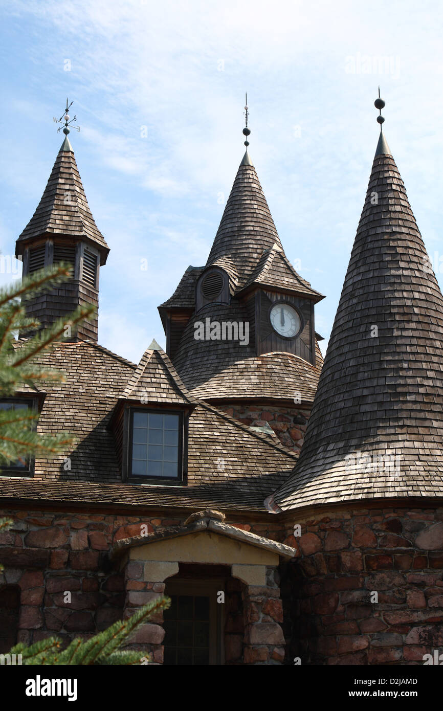 castle water tower and clock house Stock Photo - Alamy