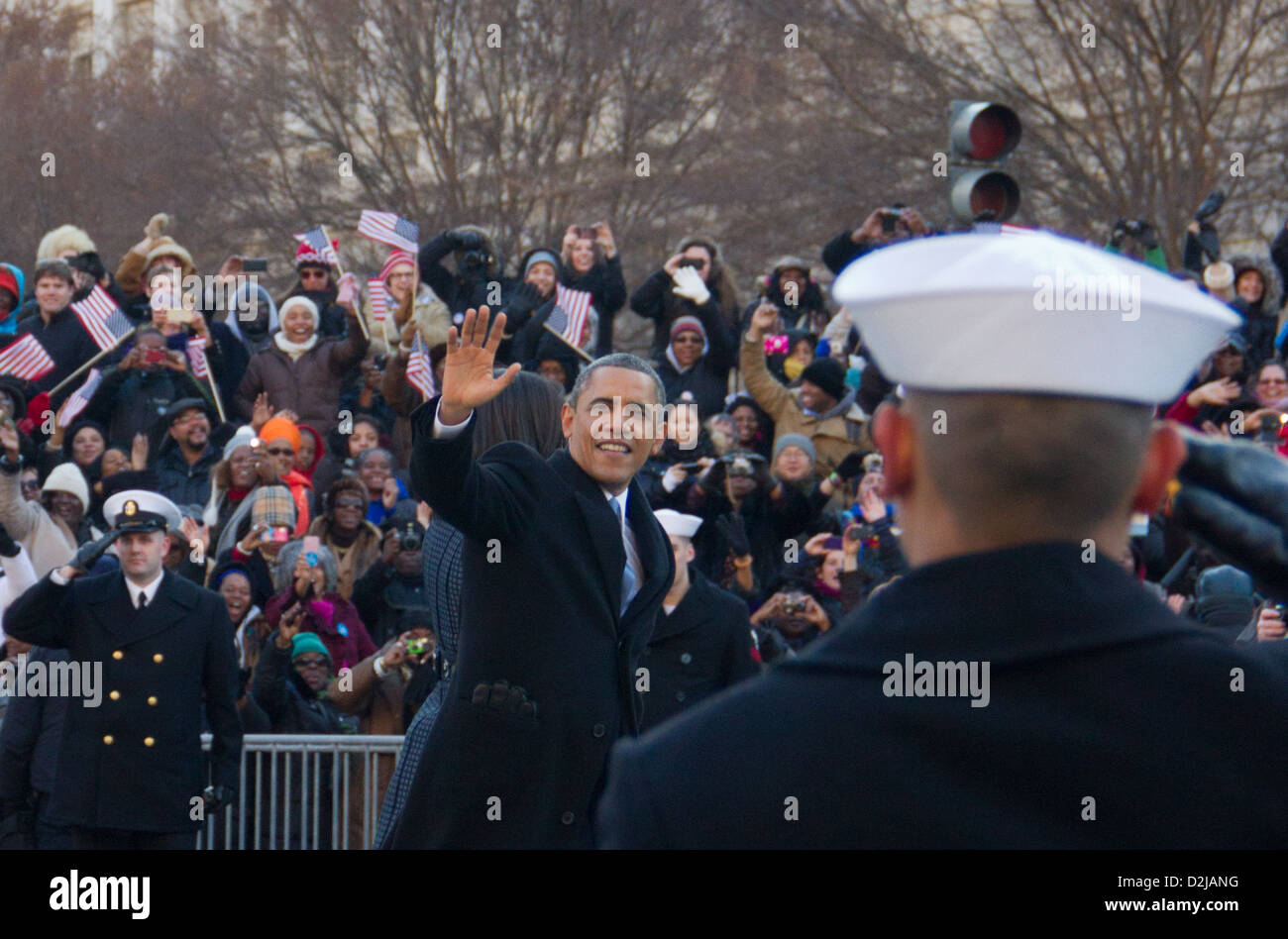 President Barak Obama and First Lady Michelle walk on Pennsylvania Ave ...