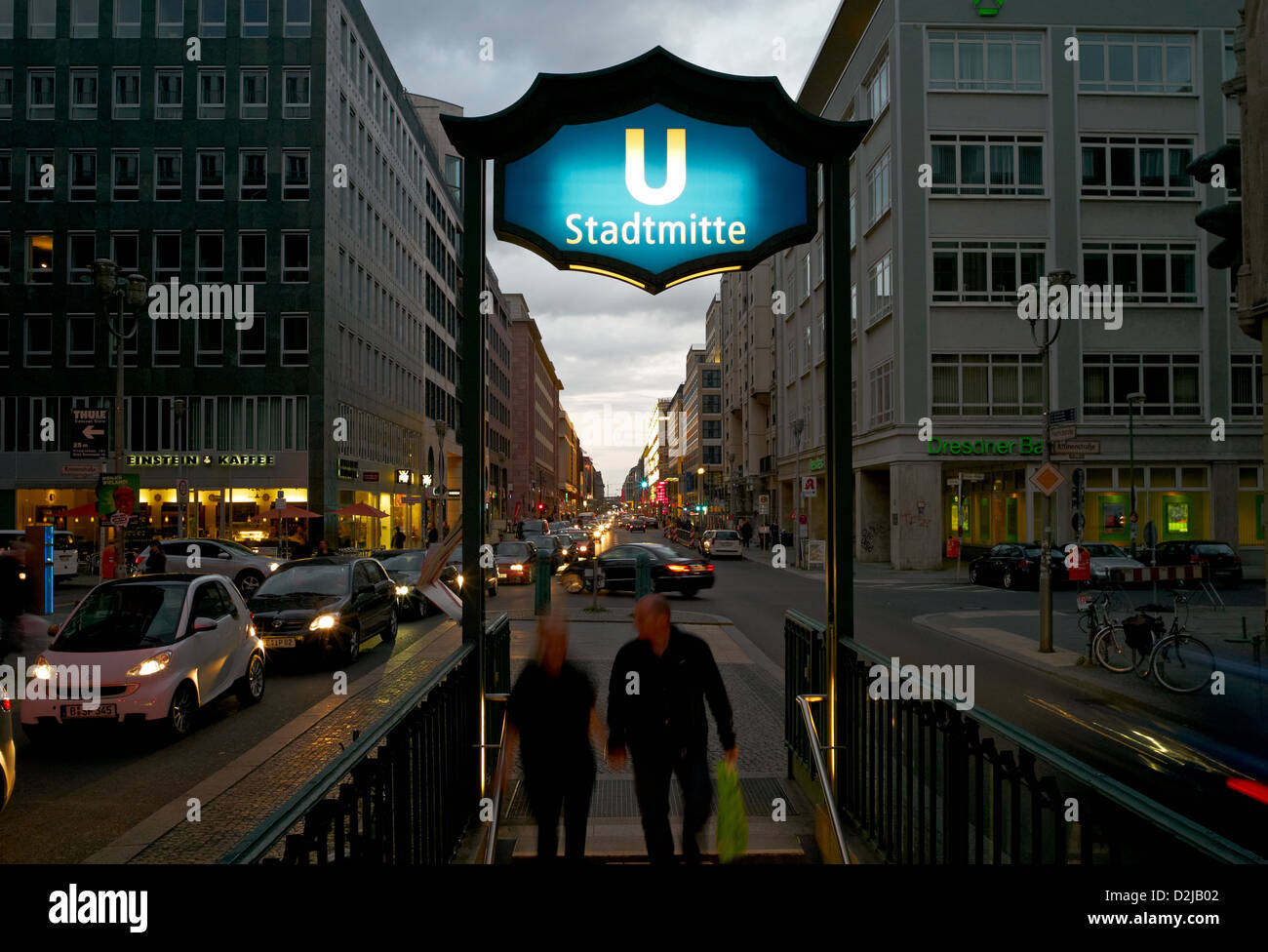 Berlin, Germany, during an evening traffic subway station downtown ...