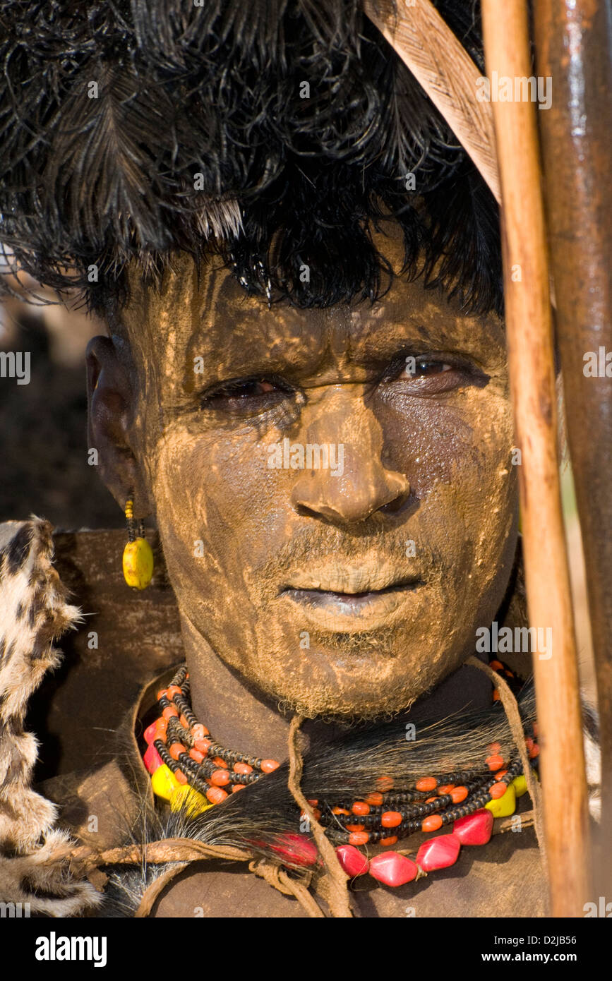 Dassenech man dressed for Dimi ceremony with face and body painted ...