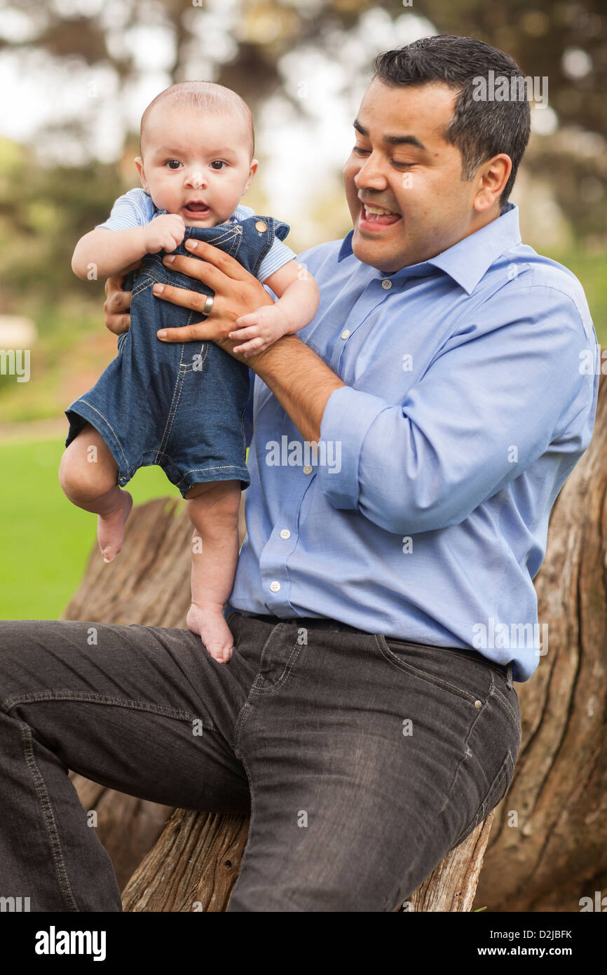Handsome Hispanic Father and Son Posing for A Portrait in the Park ...