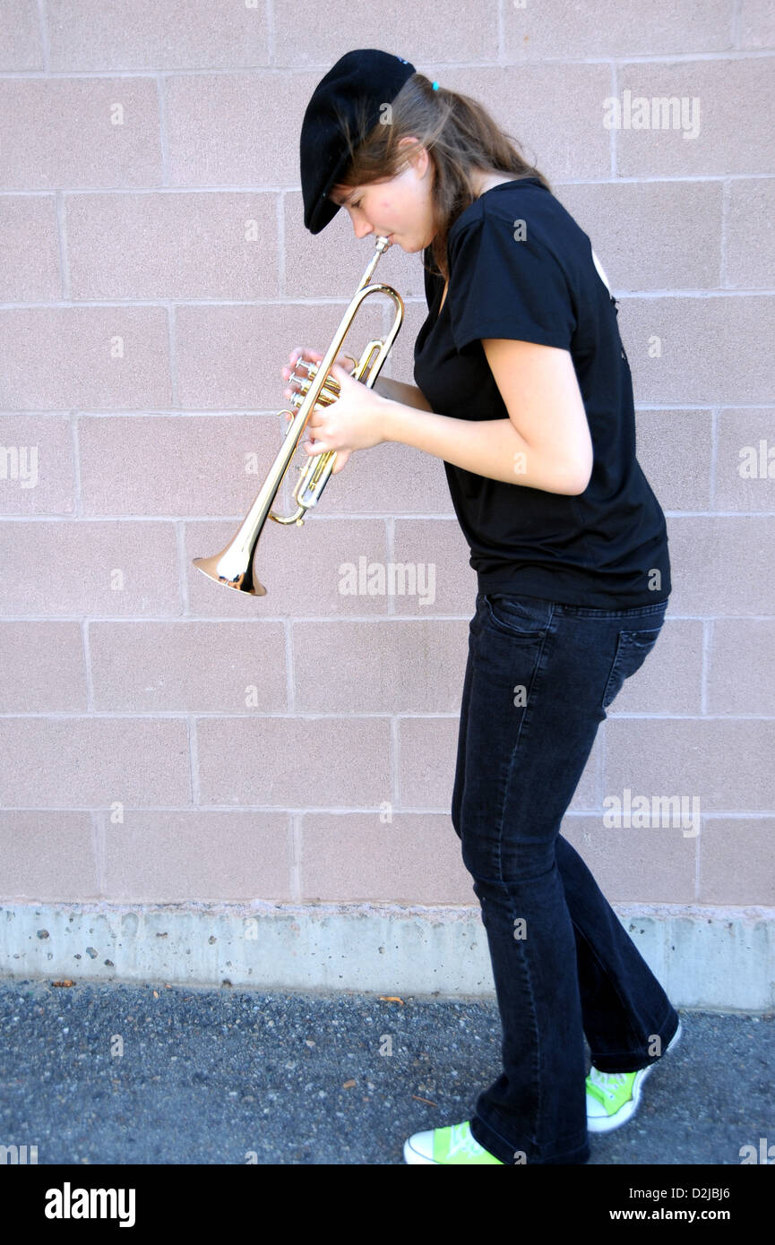 Female trumpet player Stock Photo - Alamy